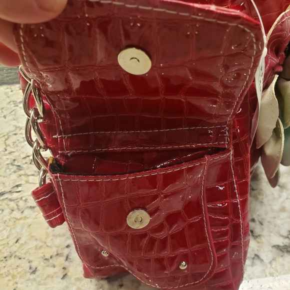 Bags | Red Large Purse Tote With Multi Colored Flower | Poshmark